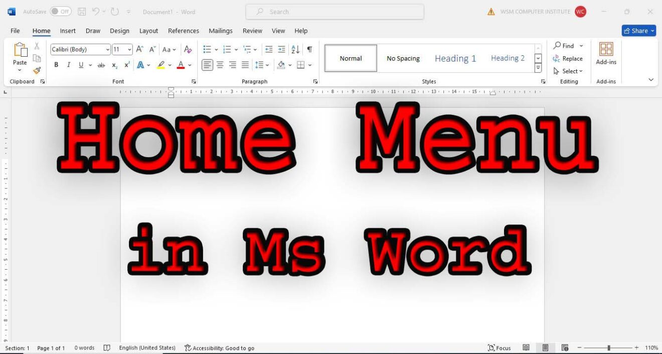 Home Menu in Ms Word in hindi